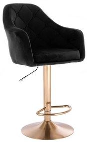 LuxuryForm DESIGN Barová židle ANDORA VELUR na zlaté kulaté podstavě - černá