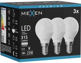 Mexen Nova 3x LED žárovka E14, G45, 3W, Neutrální - 4000K, 315 lm - L101-E14-0340-01x03