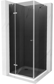Mexen Roma sprchový kout s otočnými dveřmi 100 x 100 cm, Grafitově černá, Chromovaná + sprchová vanička Flat, Bílá - 854-100-100