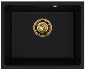 Sink Quality Crypton 55, kuchyňský granitový dřez 460x375x205 mm + zlatý sifon, černá, SKQ-CRY.C.1KBO.55.XG