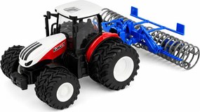 LEAN Toys Traktor se zemědělským válcem, dálkově ovládaný RC, červená světla, měřítko 1:24