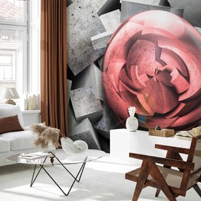 Fototapeta Abstraktní růže - pozadí z kousků šedého kamene s červenou koulí