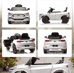 AIYAPLAY dětské elektrické auto Ford Mustang Mach-E, oficiálně licencované, 12 V, dálkové ovládání 2,4 G, 2 motory, 92x55x44 cm, bílé
