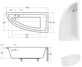 BESCO Asymetrická vana FONDI Nožičky k vaně - Bez nožiček, Rozměr vany - 150 × 70 cm, Způsob provedení - Pravé - OLVFON15P