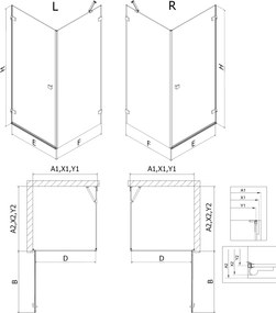 Mexen Lunar-B, pravostranný výklopný sprchový kout 75 x 70 cm, 8mm čiré sklo, profil měděná matná, 832-075-070-65-00-P