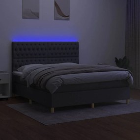 Box spring postel s matrací a LED tmavě šedá 180x200 cm textil 3135694