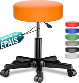 Pojízdná stolička umělá kůže oranžová 360° otočný