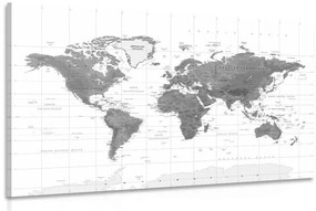 Obraz nádherná mapa světa v černobílém provedení - 120x80 cm
