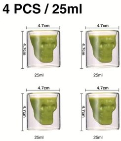 Panákové sklenice ve tvaru lebky Set: 4 ks 25 ml