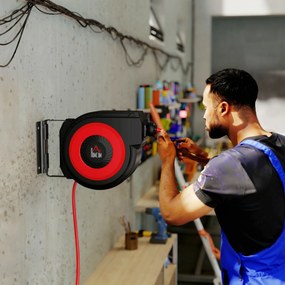 Hadicový naviják s výsuvným mechanismem, 16,5 m hadice, nástěnný, červený+černý