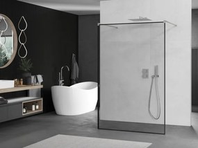 Mexen Kioto, sprchová zástěna Walk-In 110 x 200 cm, 8mm sklo černý vzor, ​​broušená ocel profil, 800-110-002-97-70