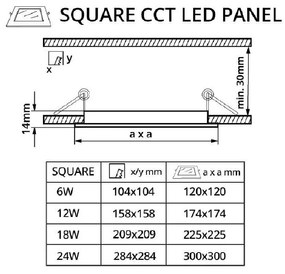 T-LED LED panel 24V 18W CCT 24SW18 čtverec LED panel 24V 18W CCT 24SW18 čtverec