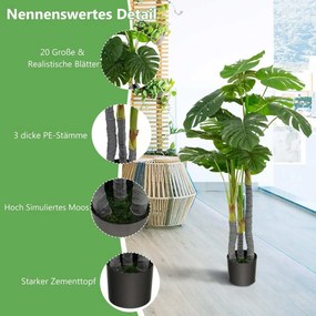 Costway 120 cm vysoký umělý strom Falešná rostlina Monstera Deliciosa, zelený