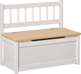 HOMCOM Úložný box na hračky pro děti s opěrkou a polstrovaným víkem nosnost 40 kg pro herny a ložnice 60x30x50 cm Bílá | Aosom