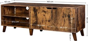 TV skříň, 2-dveřový TV stojan, 140 x 40 x 50 cm, rustikální hnědá: