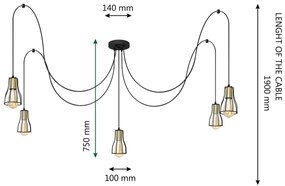 Lustr na lanku TUBE 5xE27/15W/230V pavouk černá/chrom