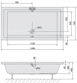 Polysan DEEP hluboká sprchová vanička, obdélník 140x75x26cm, bílá, 72947