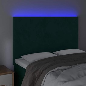 Čelo postele s LED tmavě zelená 144x5x118/128 cm samet 3122195