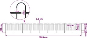 Zahradní plot s obloukem nahoře ocelový 1506 x 150 cm černý 277682