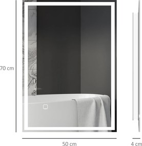 HOMCOM LED koupelnové zrcadlo 80x60cm, nástěnné, bez mlhy, s dotykovým spínačem, IP44 pro moderní koupelny | Aosom.de