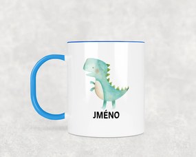 Domovi Plastový hrnek s vlastním jménem dinosaurus T-Rex 330ml Barva ucha a zevnitř: Bílá