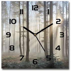 Wallmuralia Skleněné hodiny na stěnu Mlha v lese 30x30 cm