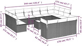 14dílná zahradní sedací souprava s poduškami černá polyratan 3218455