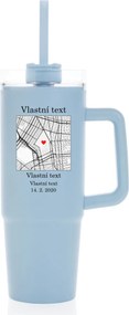 Personalizovaná cestovní termoska s průhledným víčkem s mapou