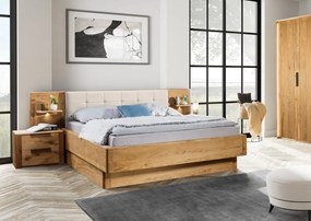 Dubová postel Denver s úložným prostorem - krémové čelo  , Dub přírodní, 160x200 cm