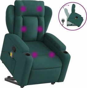 Zvedací masážní polohovací křeslo tmavě zelené textil 3204500
