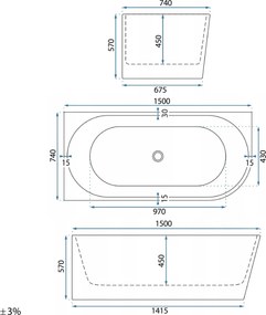 Rea Bellanto Slim, rohová akrylátová vana, 150cm, levá, bílá odtoková krytka, REA-W0582
