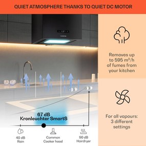Klarstein Kronleuchter Smart, digestoř, 40 cm, ostrůvková, 595 m³/h, ovládání přes aplikaci, LED panel, černá