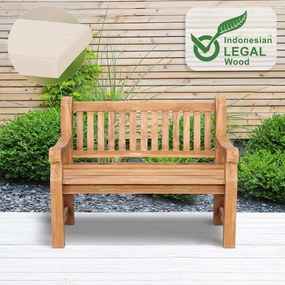 Teaková lavice Jackson s sedací polštář 120 cm + teak – krémová