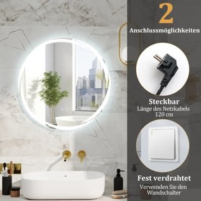 Costway Koupelnové zrcadlo LED s osvětlením 60 cm kulaté koupelnové