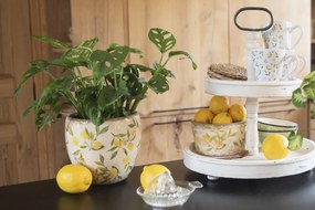 Béžový keramický obal na květináč s citróny Lemonio S - Ø17*11 cm