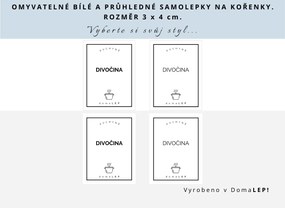 DIVOČINA - Samolepka na kořenky 3 x 4 cm - DomaLEP varianta: BÍLÁ - základní písmo
