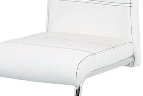 Autronic Moderní jídelní židle Jídelní židle, bílá ekokůže, černé prošití, kov chrom (HC-481 WT)