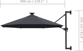 vidaXL Nástěnný slunečník s LED světly a kovovou tyčí 300 cm [312524] Barva: Černá