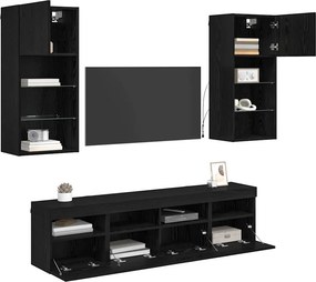 TV nástěnné jednotky s LED 5 ks Černý dub kompozitní dřevo 3402982