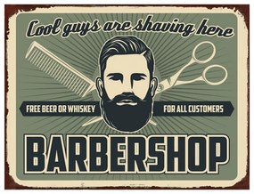 Zelená nástěnná kovová cedule Barber Shop – 33x1x25 cm