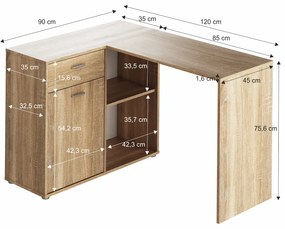 Kondela Rohový PC stůl, dub sonoma, KALIMERO