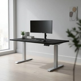Výškově nastavitelný stůl OfficeTech D, 140 x 80 cm, šedá podnož, černá