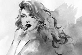 Obraz akvarelový ženský portrét v černobílém provedení - 120x80 cm