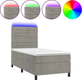 Box spring postel s matrací a LED světle šedá 100x200 cm samet 3136167