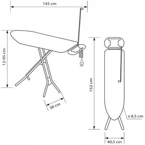 Erga Model 205, žehlící prkno 145x38x95 cm, vícebarevná-stříbrná, ERG-SEP-10DESPRREK205