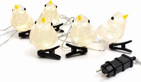 LED svítící ptáčci, akryl, 5 ks, teple bílá
