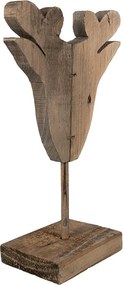 Hnědá antik dřevěná dekorace hlava sob na podstavci - 16*8*25 cm