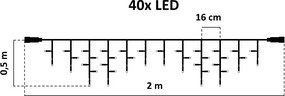 Hobby Line interiér LED rampouchy, světelné, 200 × 50 cm, ledově bílá, 40 diod, čirý kabel, IP20, prodlužovací