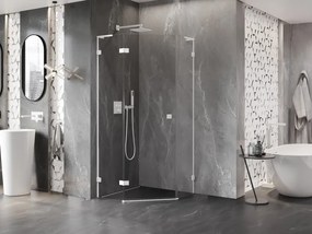 Mexen Lunar, L pětiúhelníkový sprchový kout naklápěcí doleva 90 x 90 cm, 8mm čiré sklo, bílý profil, 831L-090L-090P-20-00-L