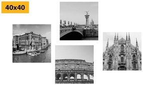 Set obrazů historická města v černobílém provedení - 4x 60x60 cm